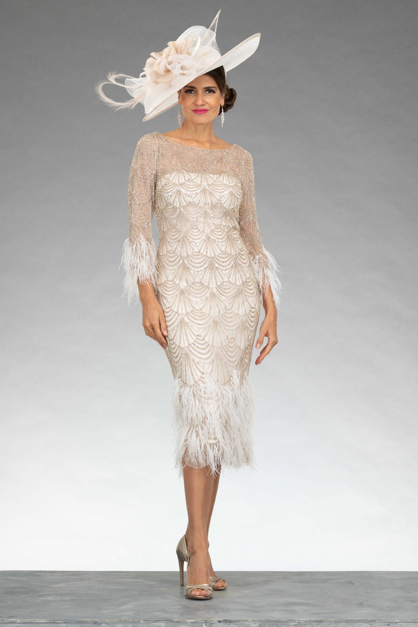 Short beaded dress with sleeves. 9030 or 7024 - Catherines of Partick