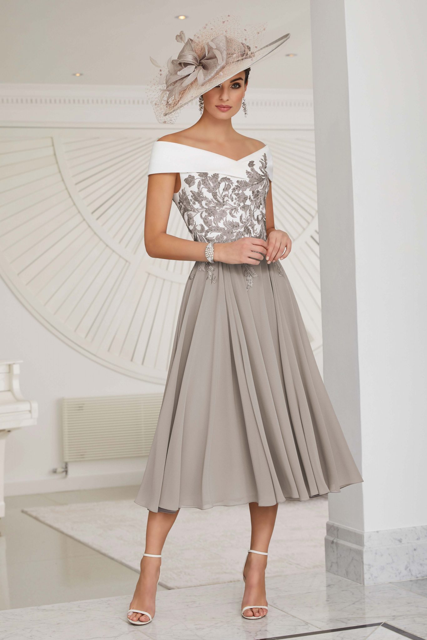 Mid length dress with bardot style neckline. 29516 - Catherines of Partick