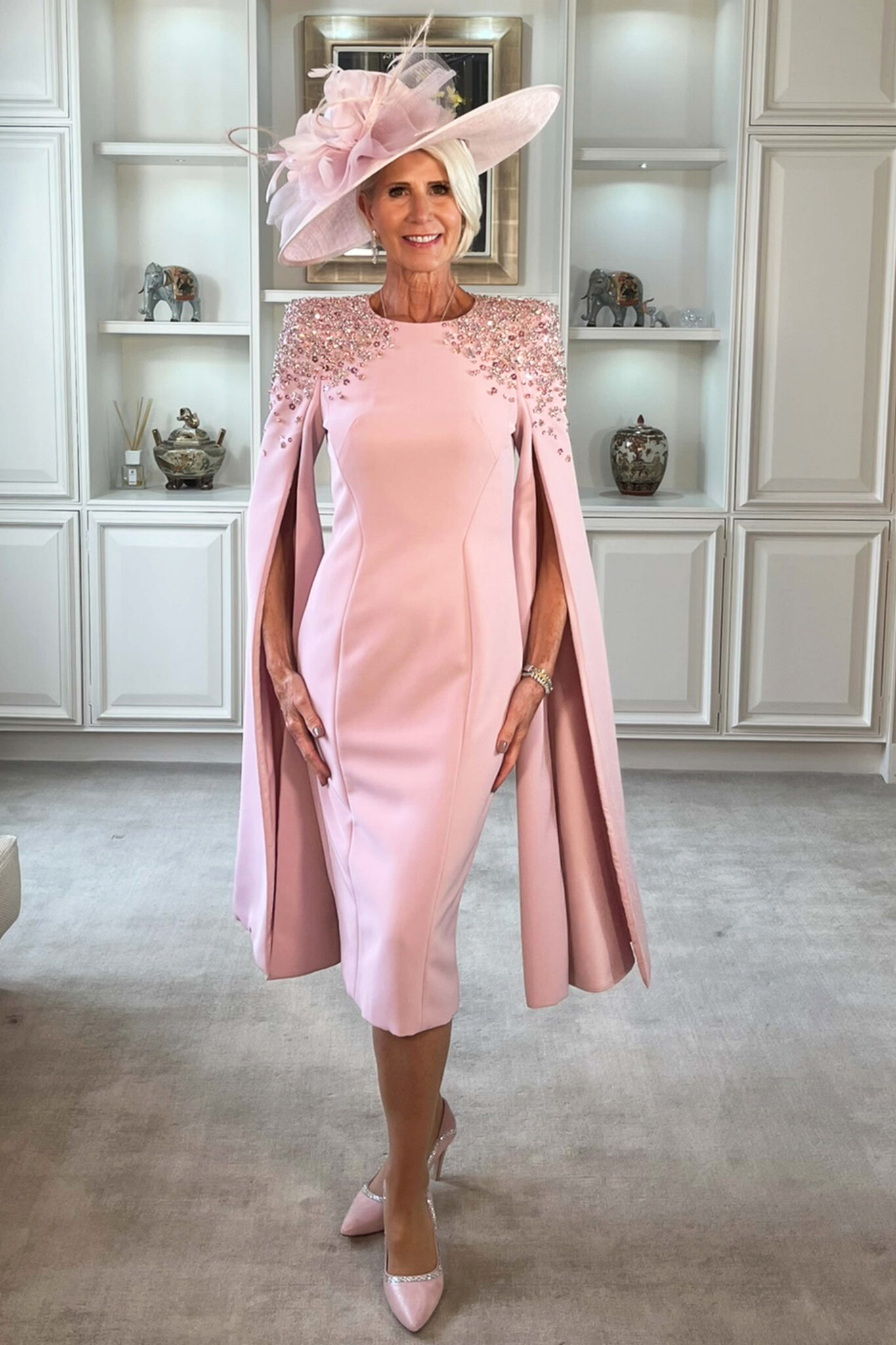 Short Fitted Dress with Dramatic Sleeves. 29732s - Catherines of Partick
