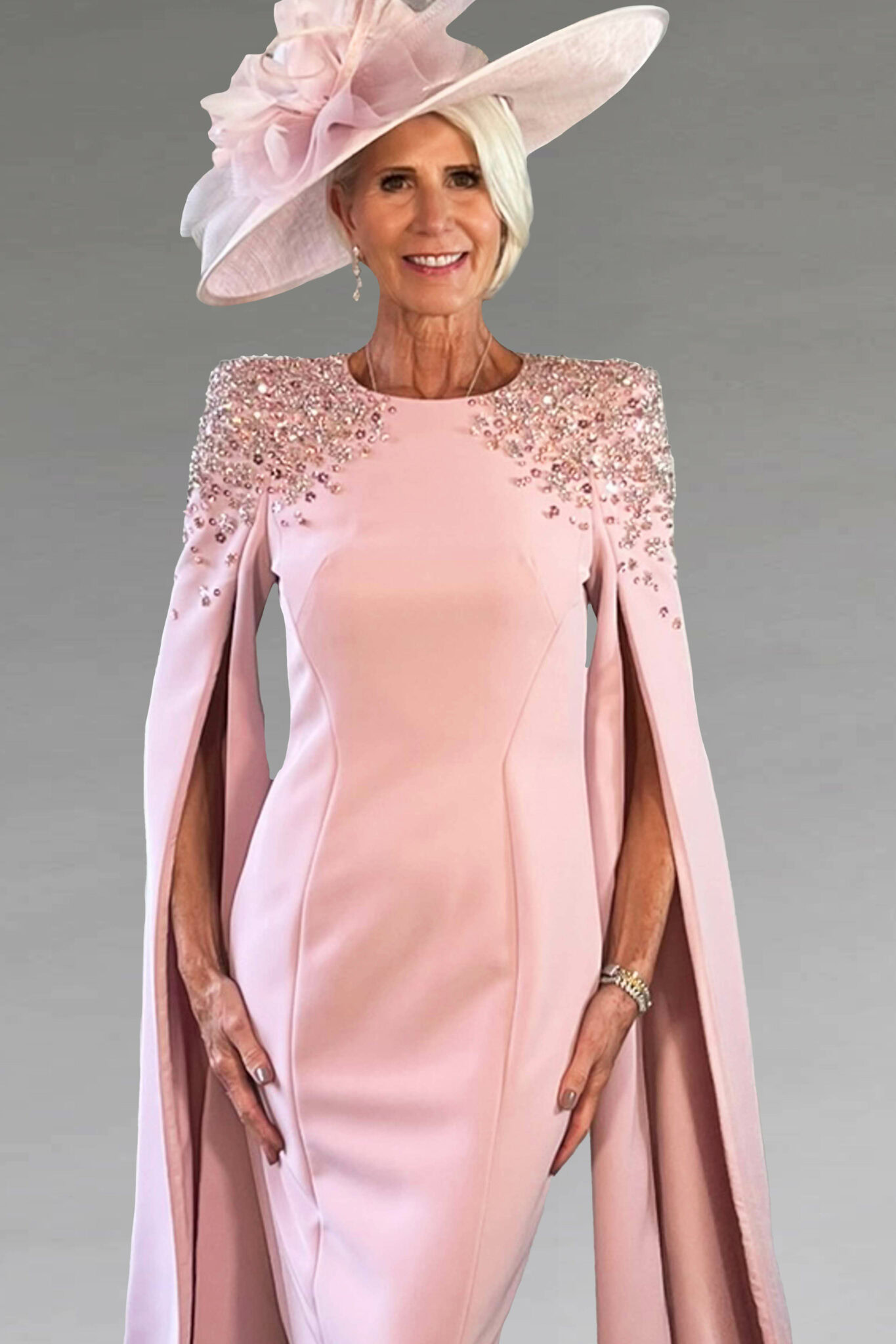 Short Fitted Dress with Dramatic Sleeves. 29732s - Catherines of Partick