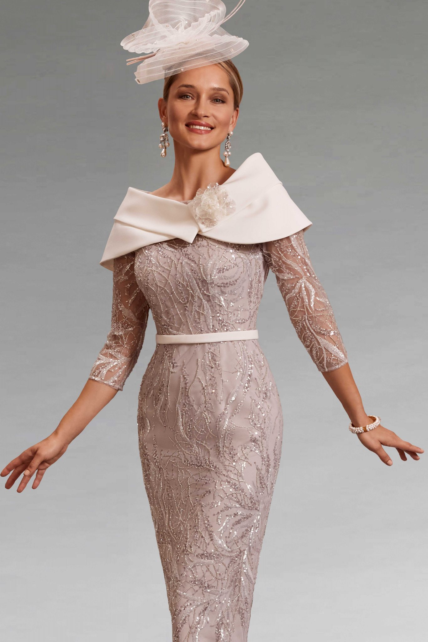Short Fitted dress with Sleeves and Shawl. 992030 - Catherines of Partick