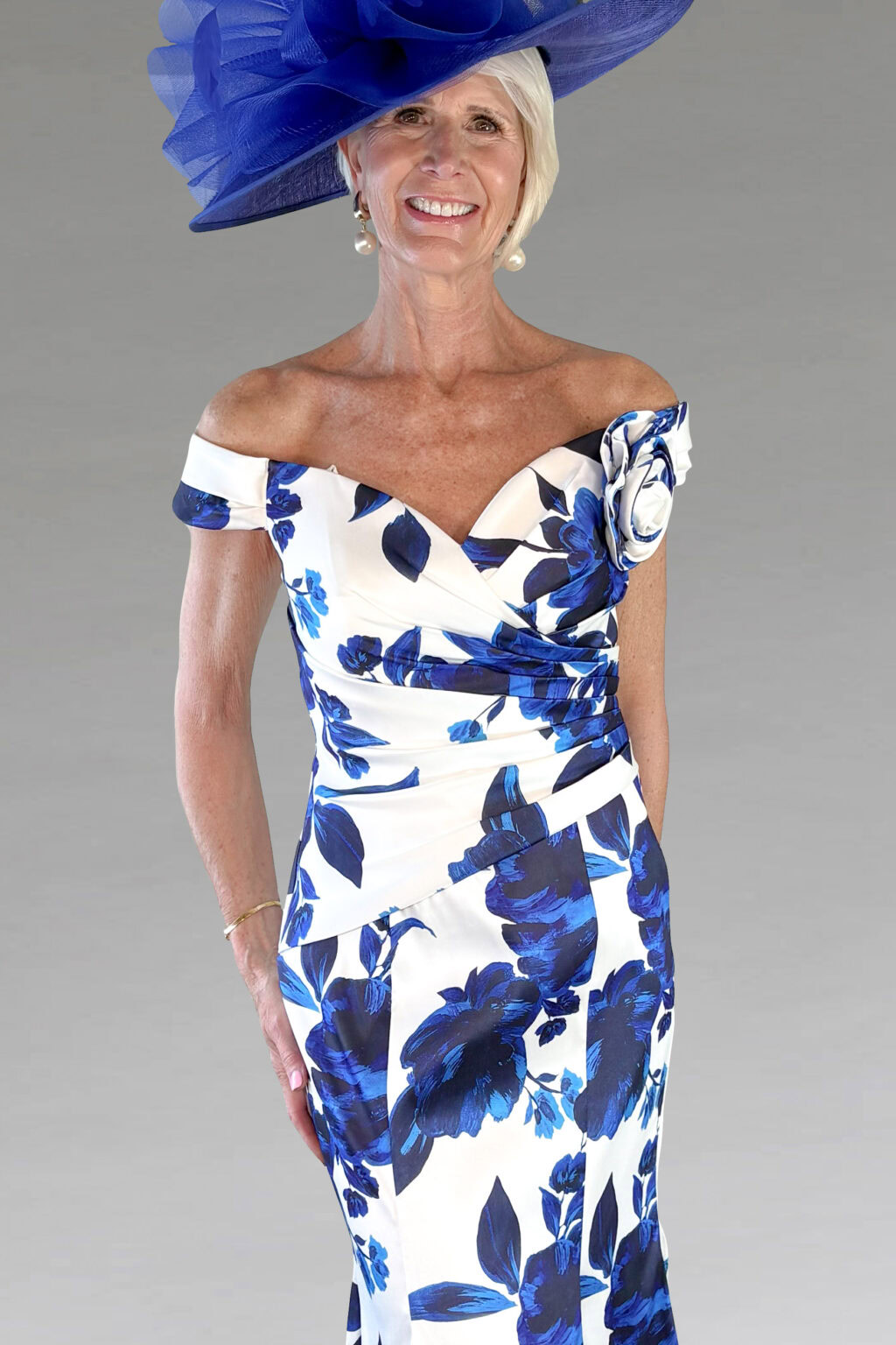 Fitted Mid Length Off Shoulder Dress. 66752 - Catherines of Partick
