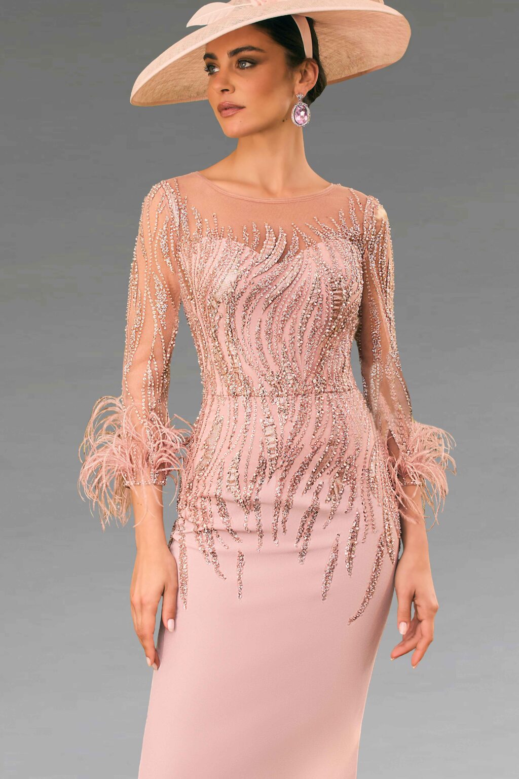 Short Fitted Dress With Feather Trimmed Sleeves. 992707 - Catherines of ...