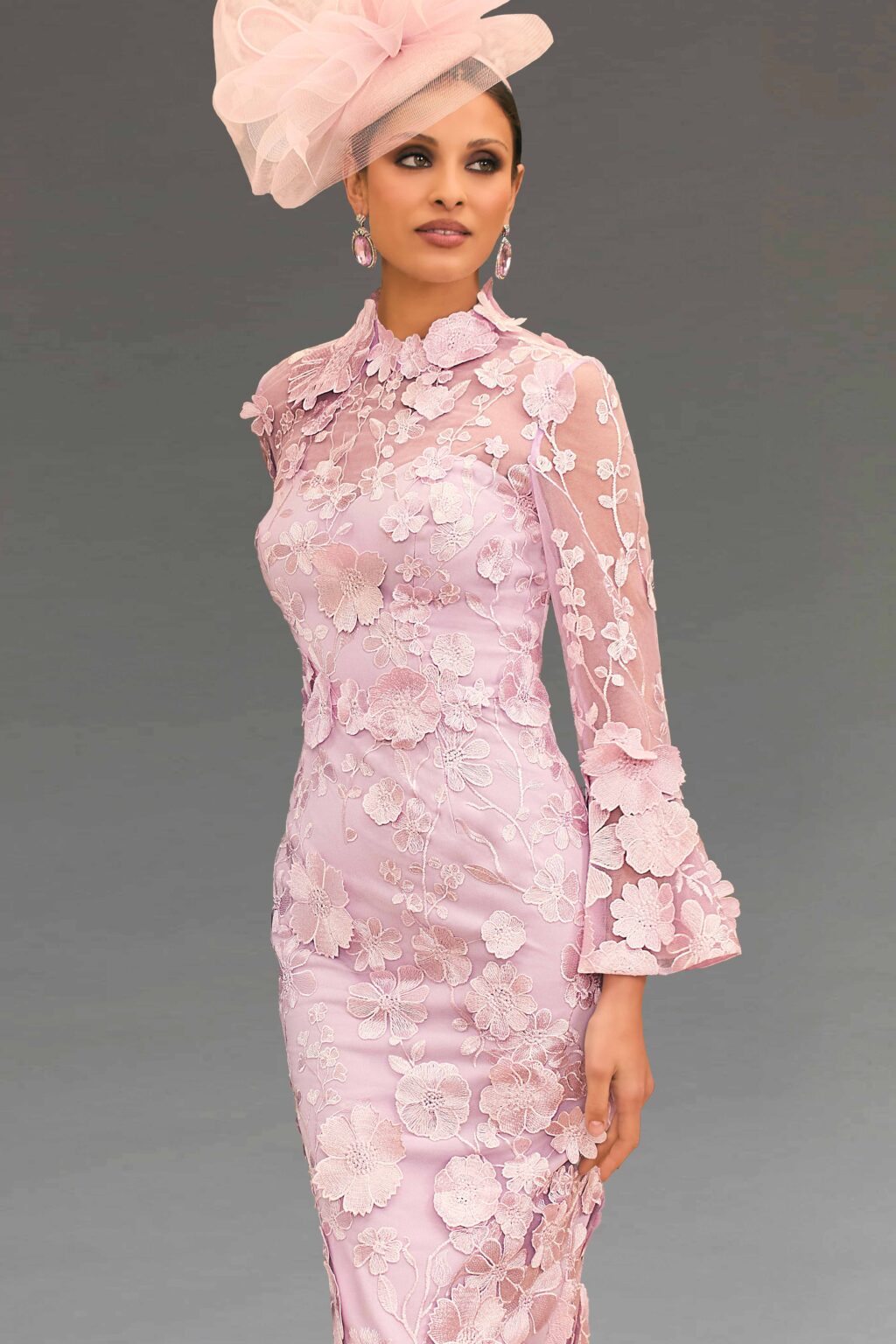 Short Fitted Lace Dress With Sleeves. 992794A - Catherines of Partick